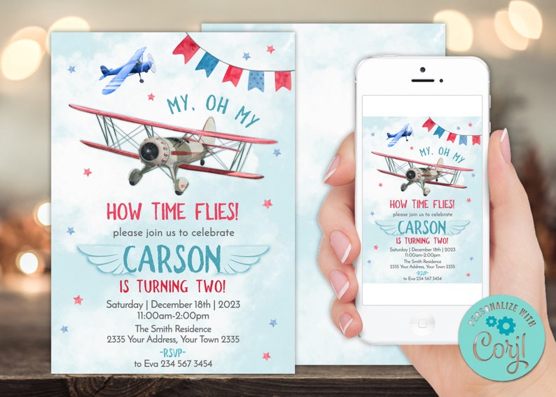 Editable Airplane Birthday Party Invitation. Plane Invitation. - Etsy