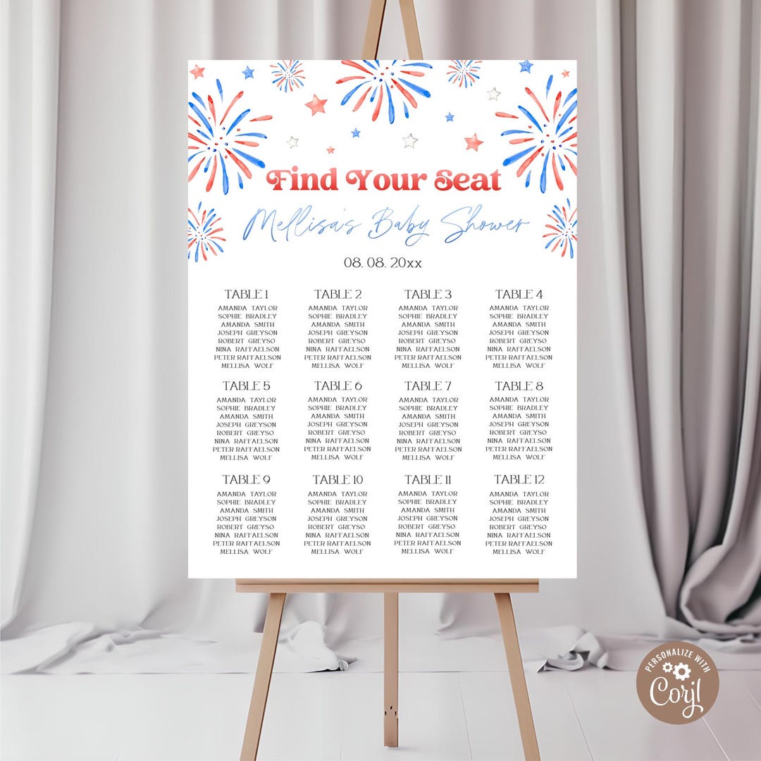 Little Firecracker on the Way July 4th Seating Chart. Red White and Due ...