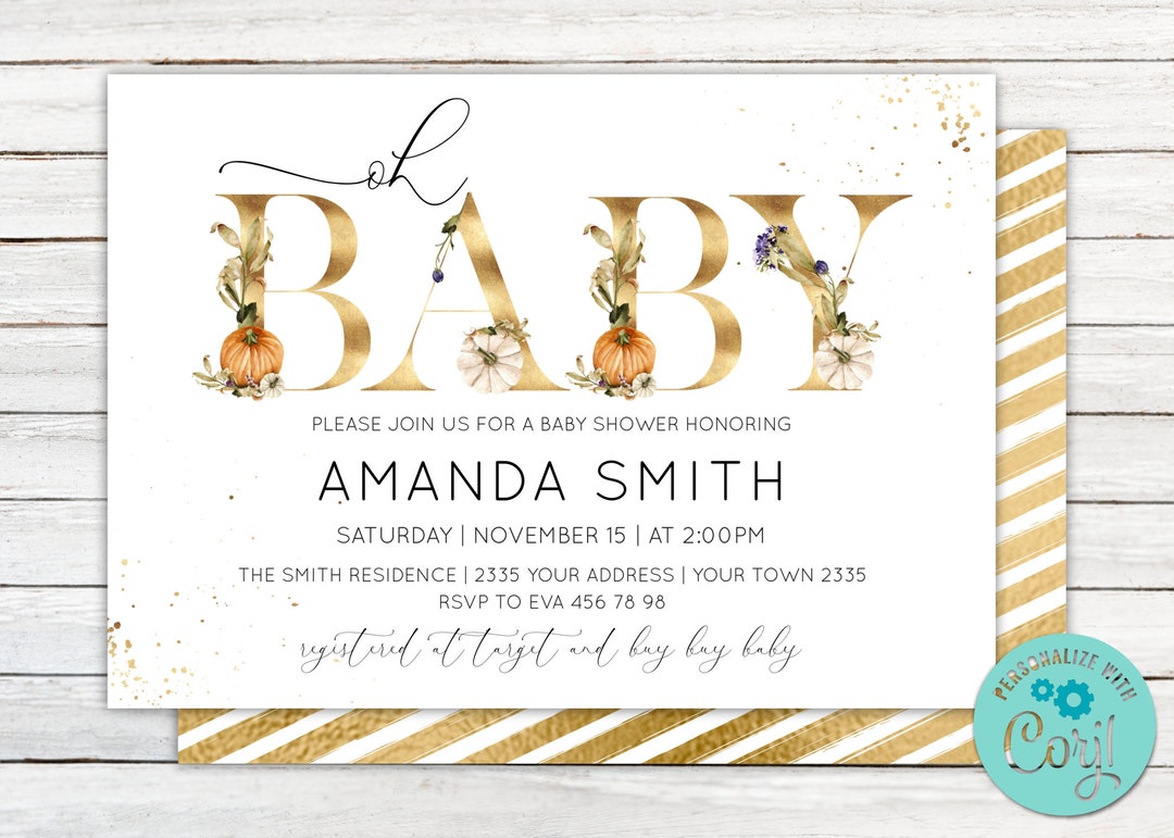 Editable Oh Baby Baby Shower Invitation. Autumn Invite. Rustic Fall ...