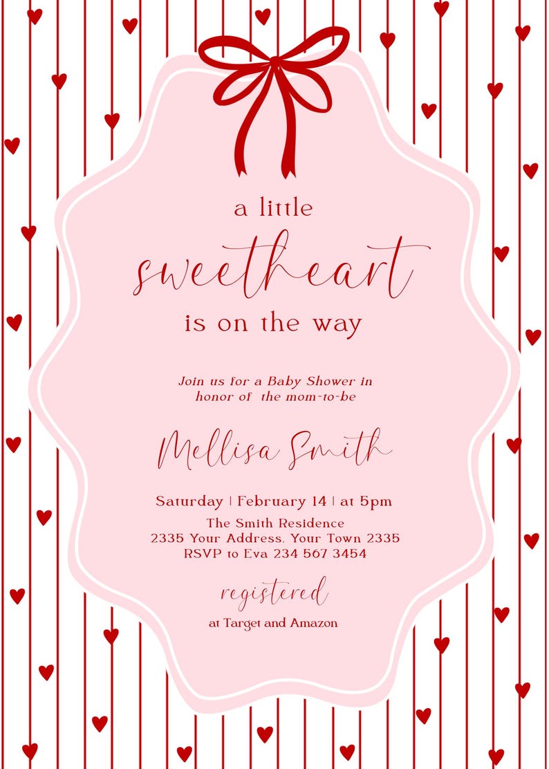 Editable A Little Sweetheart is on the Way Baby Shower Invitation ...