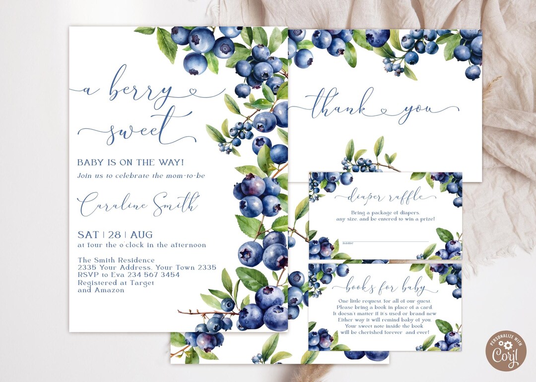 Editable Blueberry Baby Shower Invitation. Berry Sweet Baby Shower ...