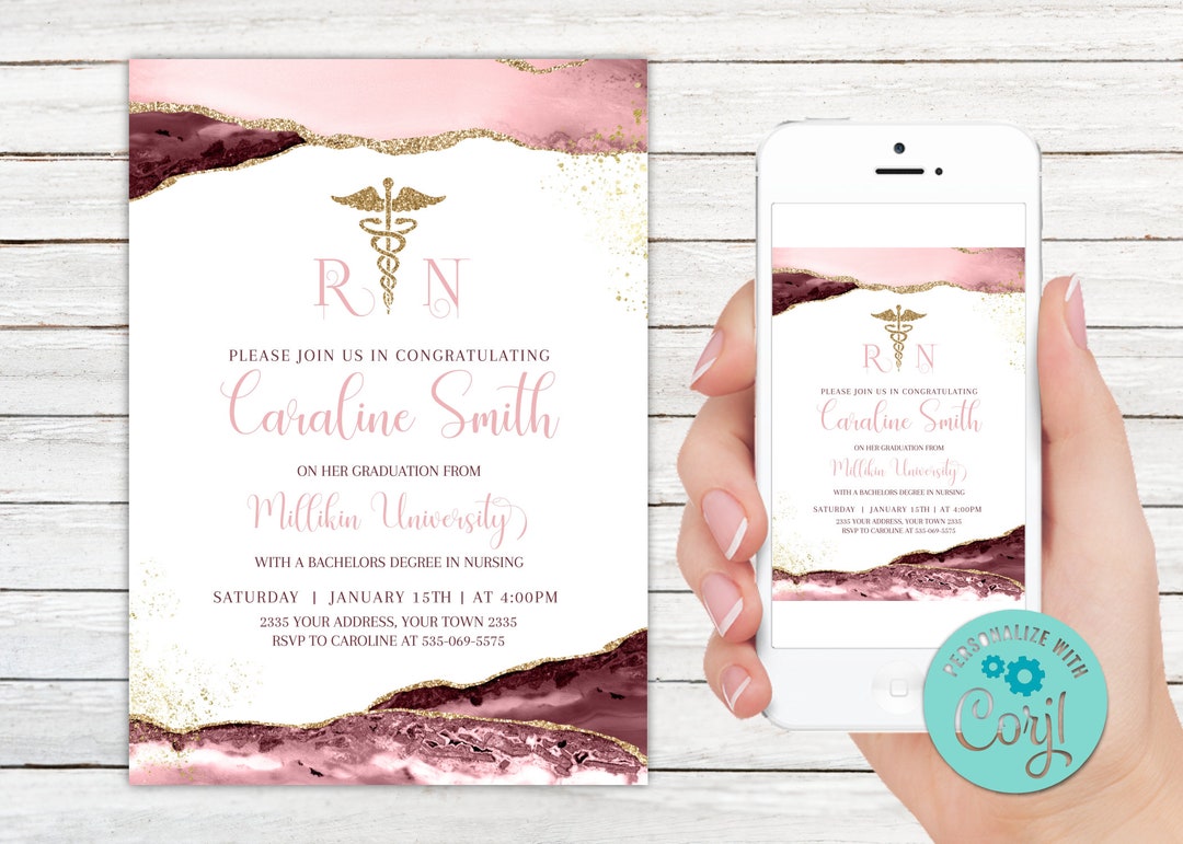 Editable Nursing Graduation Invitation. Registered Nurse Invitation. RN ...
