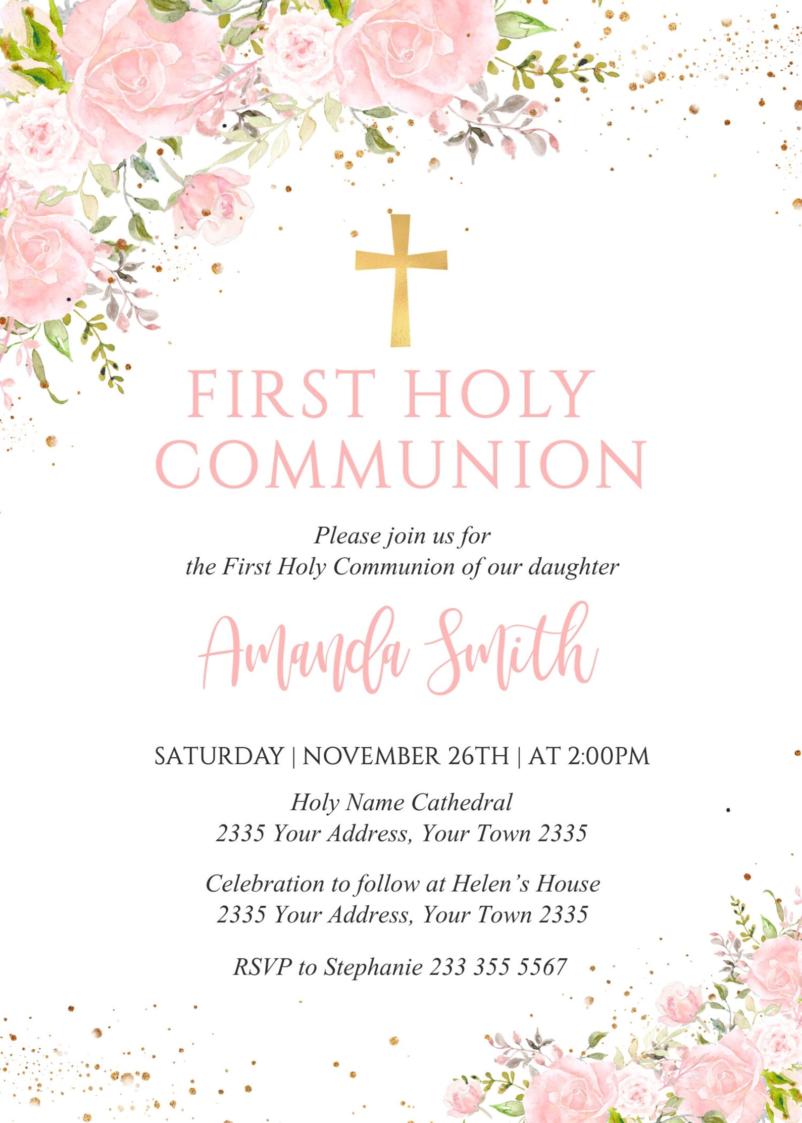 Editable First Holy Communion Invitation Girl First Communion Etsy 