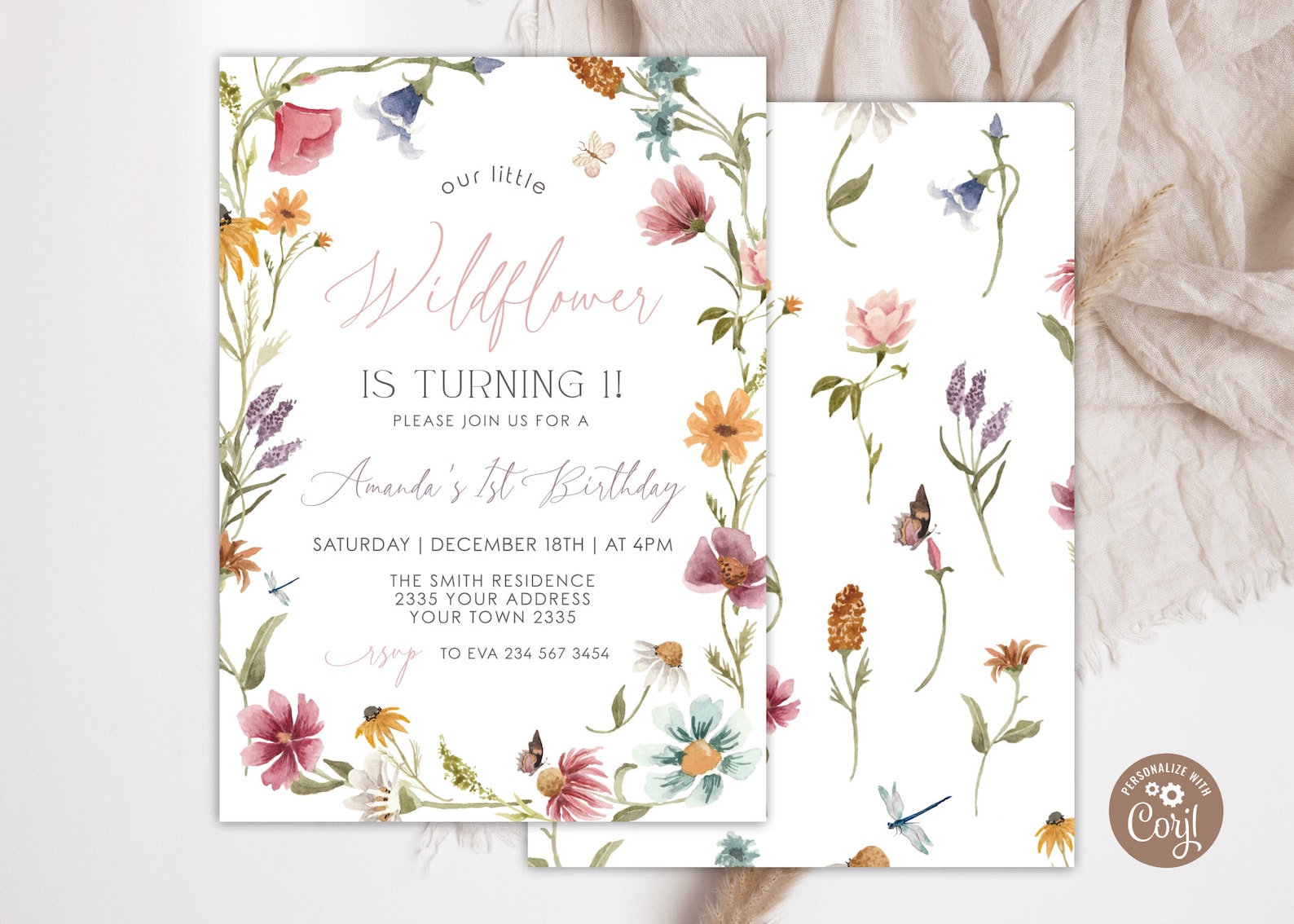 Editable Wildflower 1st Birthday Invitation Bundle. Wildflower First ...