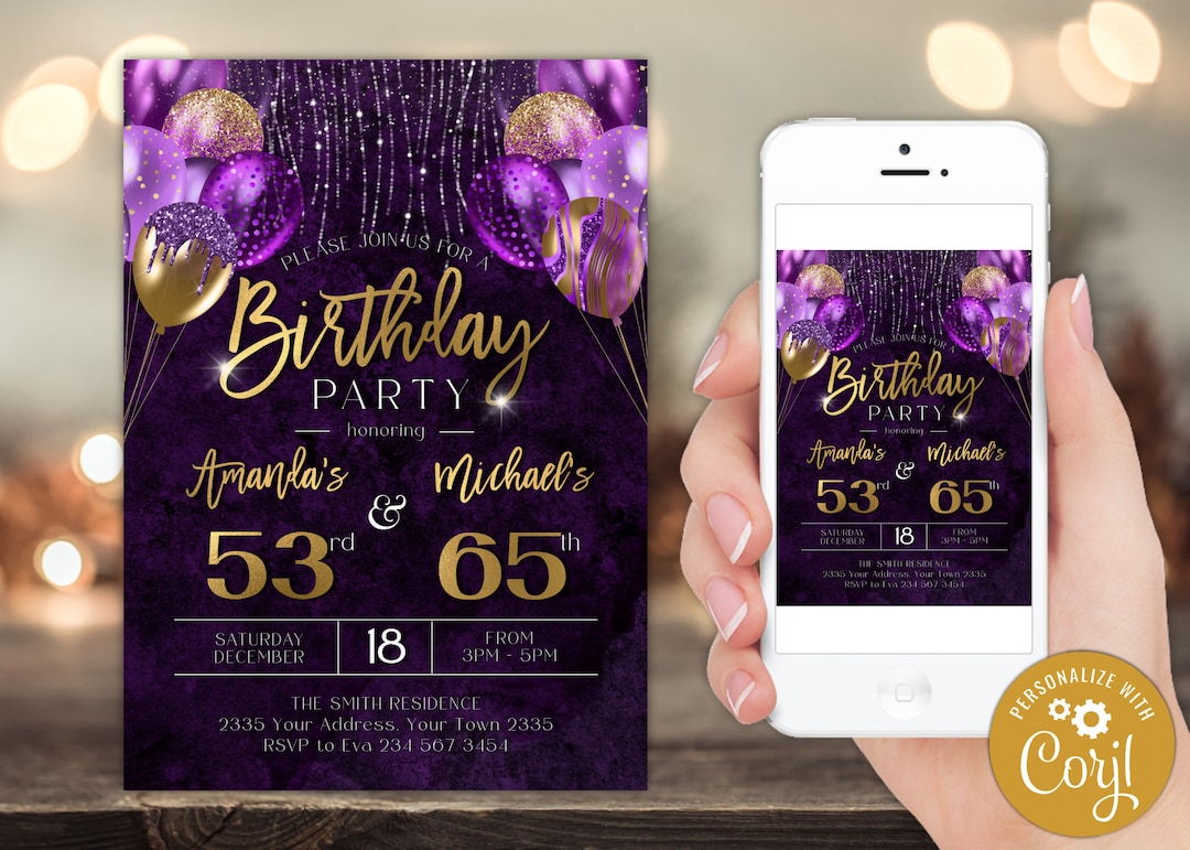 Editable Adult Joint Birthday Invitation. Joint Birthday Party ...