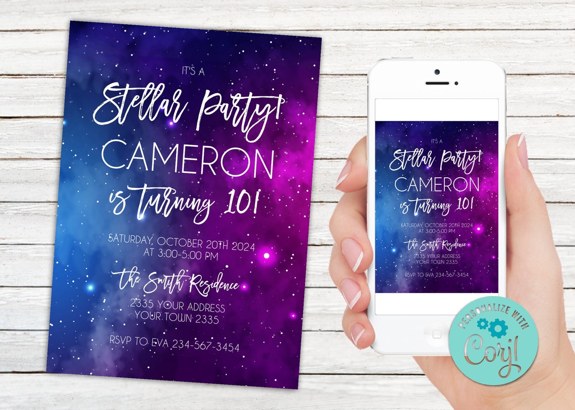 Editable Galaxy Birthday Invitation, Starry Sky Universe (digital Item ...