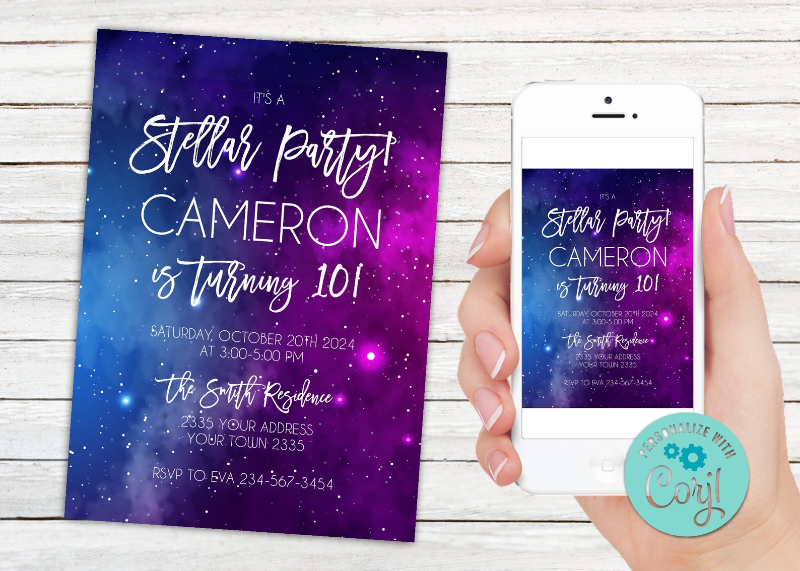 Editable Galaxy Birthday Invitation. Stellar Party Invitation. - Etsy