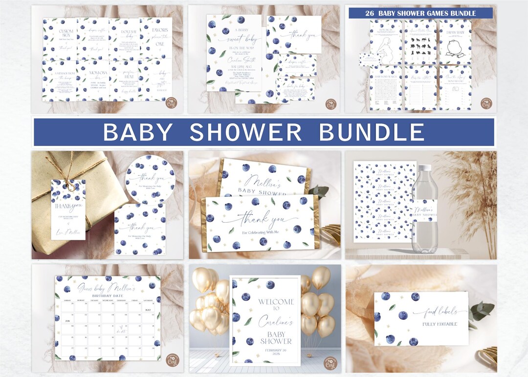 Editable Blueberry Baby Shower Bundle. Berry Sweet Baby Shower Set ...