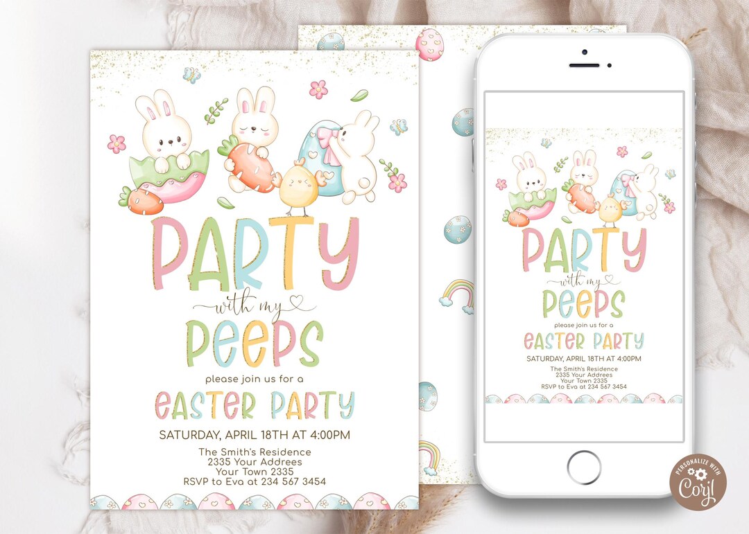 Editable Party With My Peeps Easter Party Invitation. Happy Rabbit ...