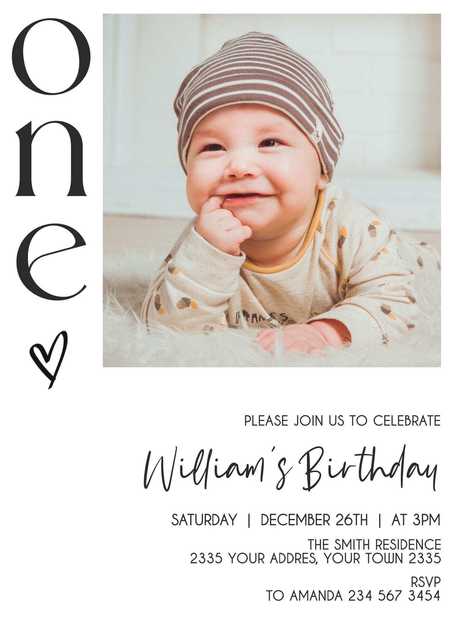 Minimalist First Birthday Invitation: Modern Photo Invite (digital) - Etsy