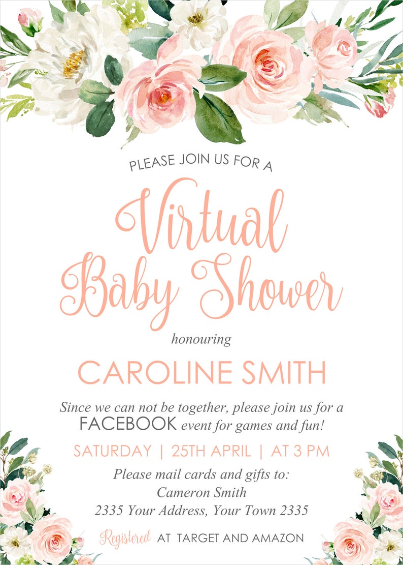 Virtual Baby Shower. Floral Baby Shower Invitation. Virtual | Etsy