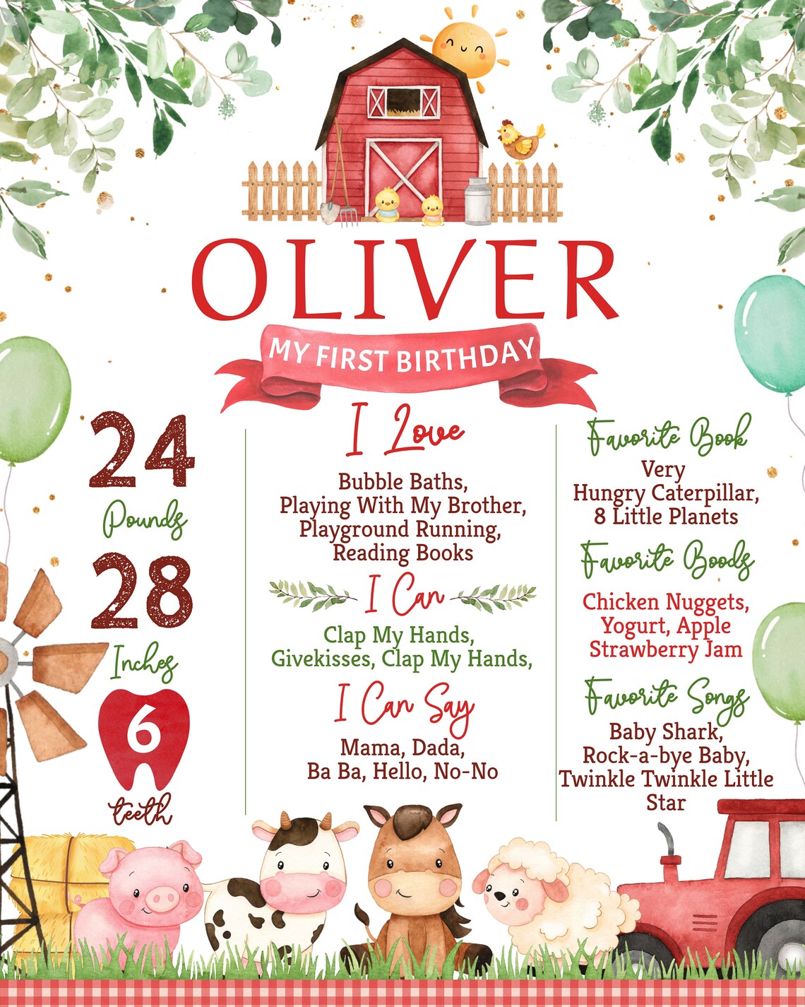 Editable Farm First Milestone Birthday Poster. Baby Birthday - Etsy