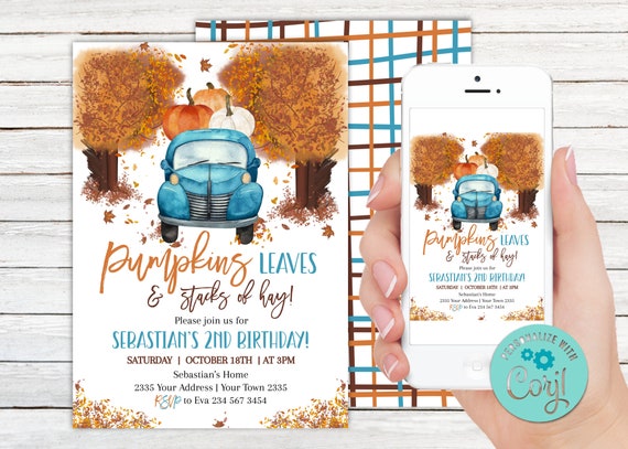 Editable Pumpkin Truck Birthday Party Invitation. Autumn - Etsy