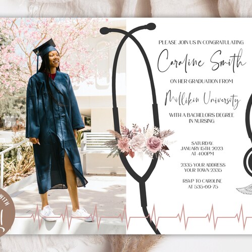 Editable Nursing Graduation Invitation. Registered Nurse - Etsy