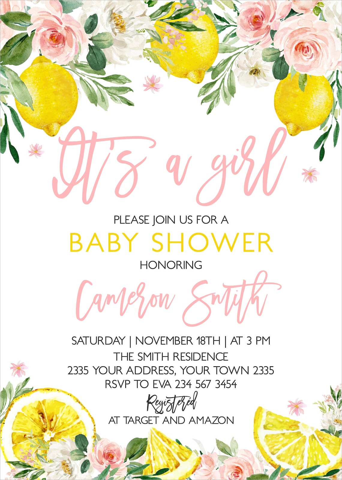 Editable Lemon Floral Baby Shower Invitation (digital) - Etsy