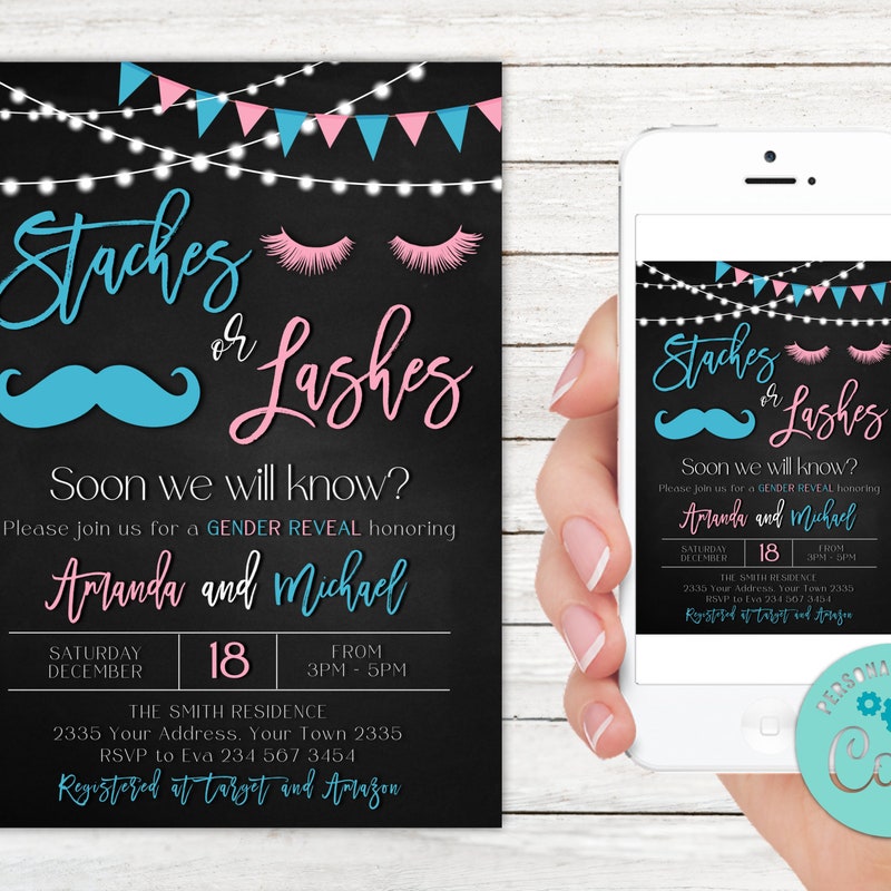 Staches or Lashes Gender Reveal - Etsy