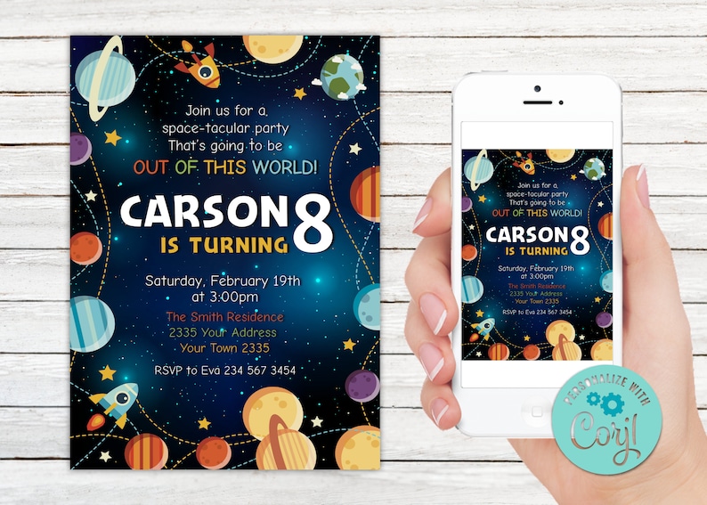 Editable Planet Birthday Invitation Outer Space Invitation Etsy