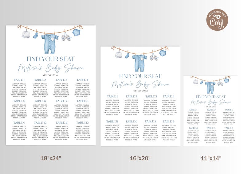 Editable Boy Baby Shower Seating Chart. A Sweet Baby Boy is on His Way ...