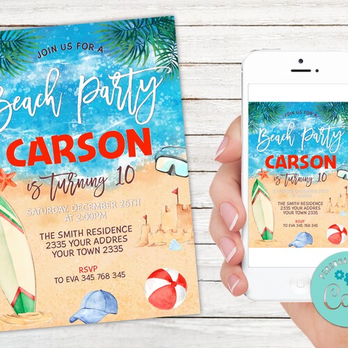 Editable Beach Invitation Beach Birthday Party Invitation - Etsy