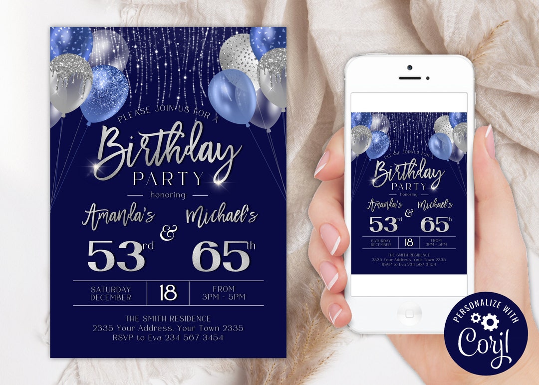 Editable Adult Joint Birthday Invitation. Joint Birthday Party ...