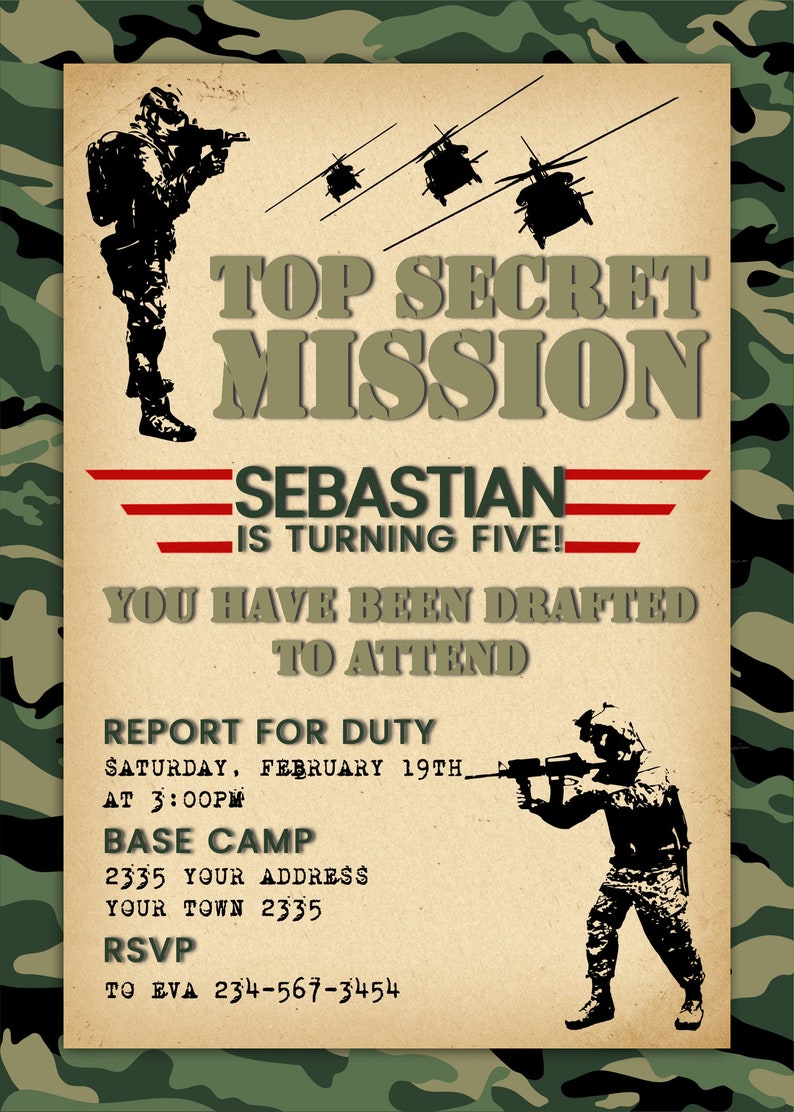 Editable Military Party Invitations. Army Birthday Invitation. - Etsy