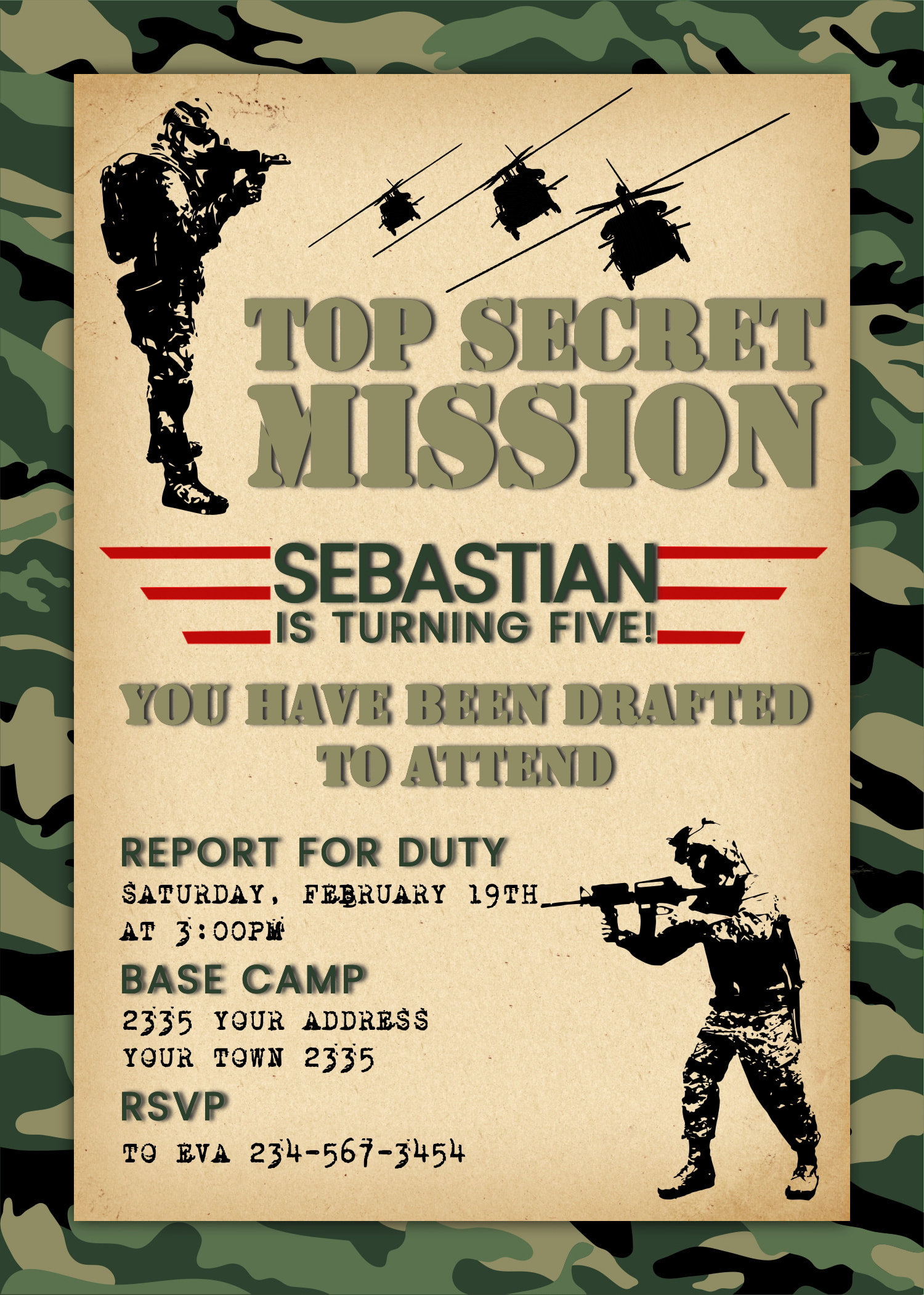 Editable Military Party Invitations. Army Birthday Invitation. - Etsy ...