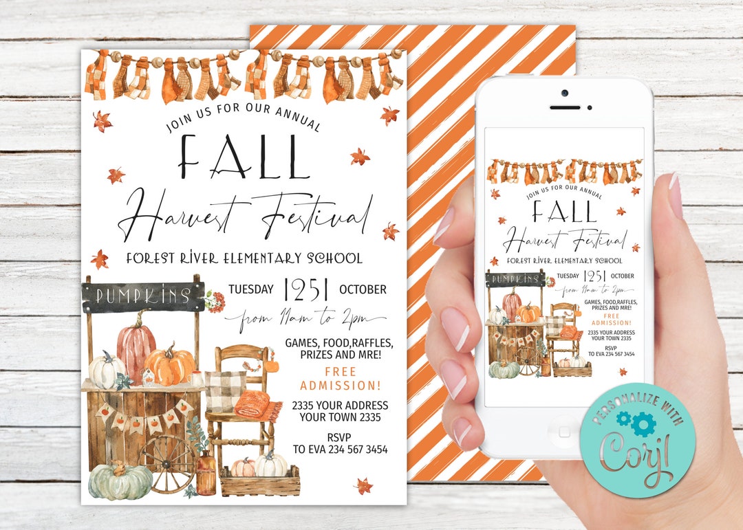 Editable Fall Harvest Party Invitation. Fall Festival Invitation. Fall ...