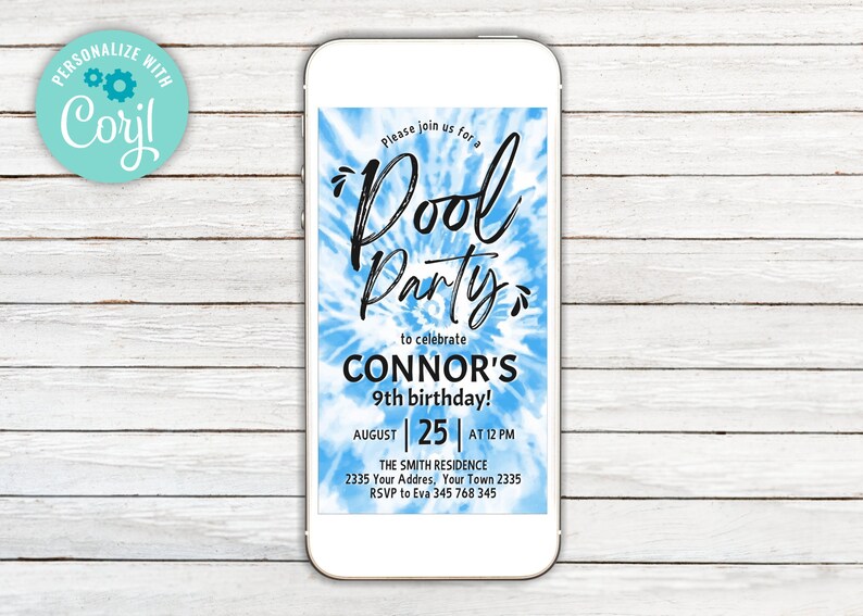 Editable Tie Dye Pool Party Invitation. Boy Tie Dye Pool - Etsy