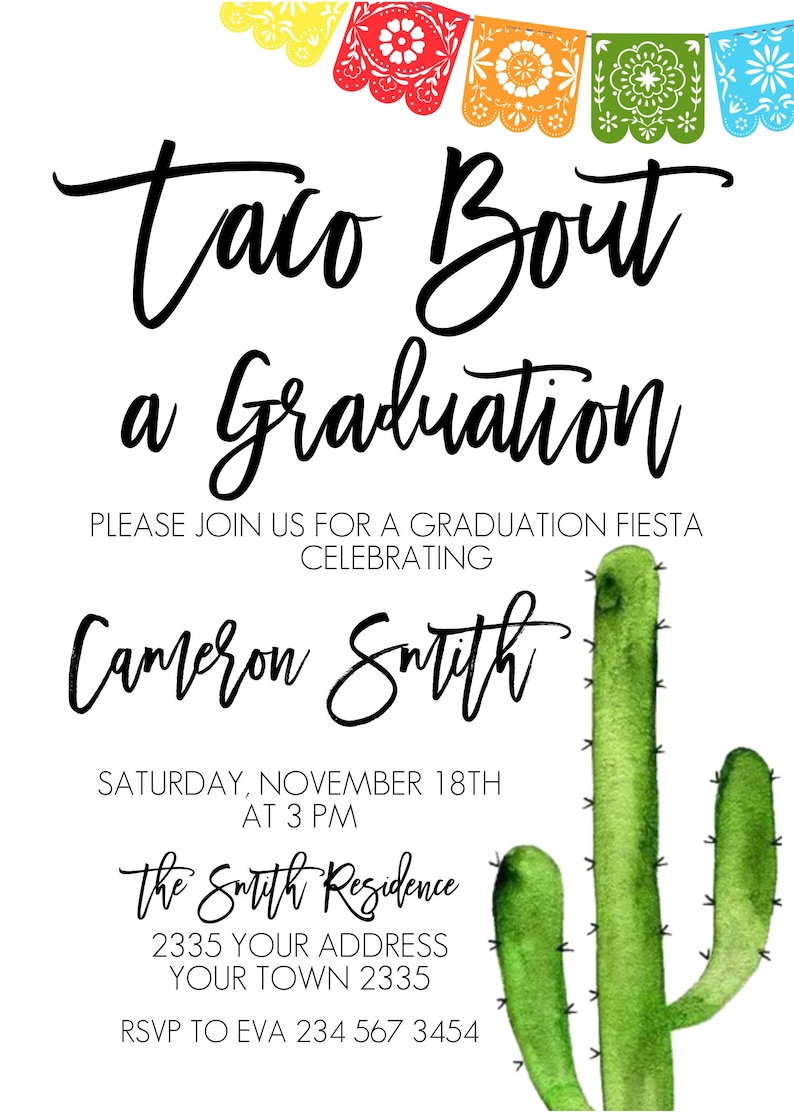 Taco Bout Graduation Invitation, Fiesta Cactus, Serape (digital) - Etsy