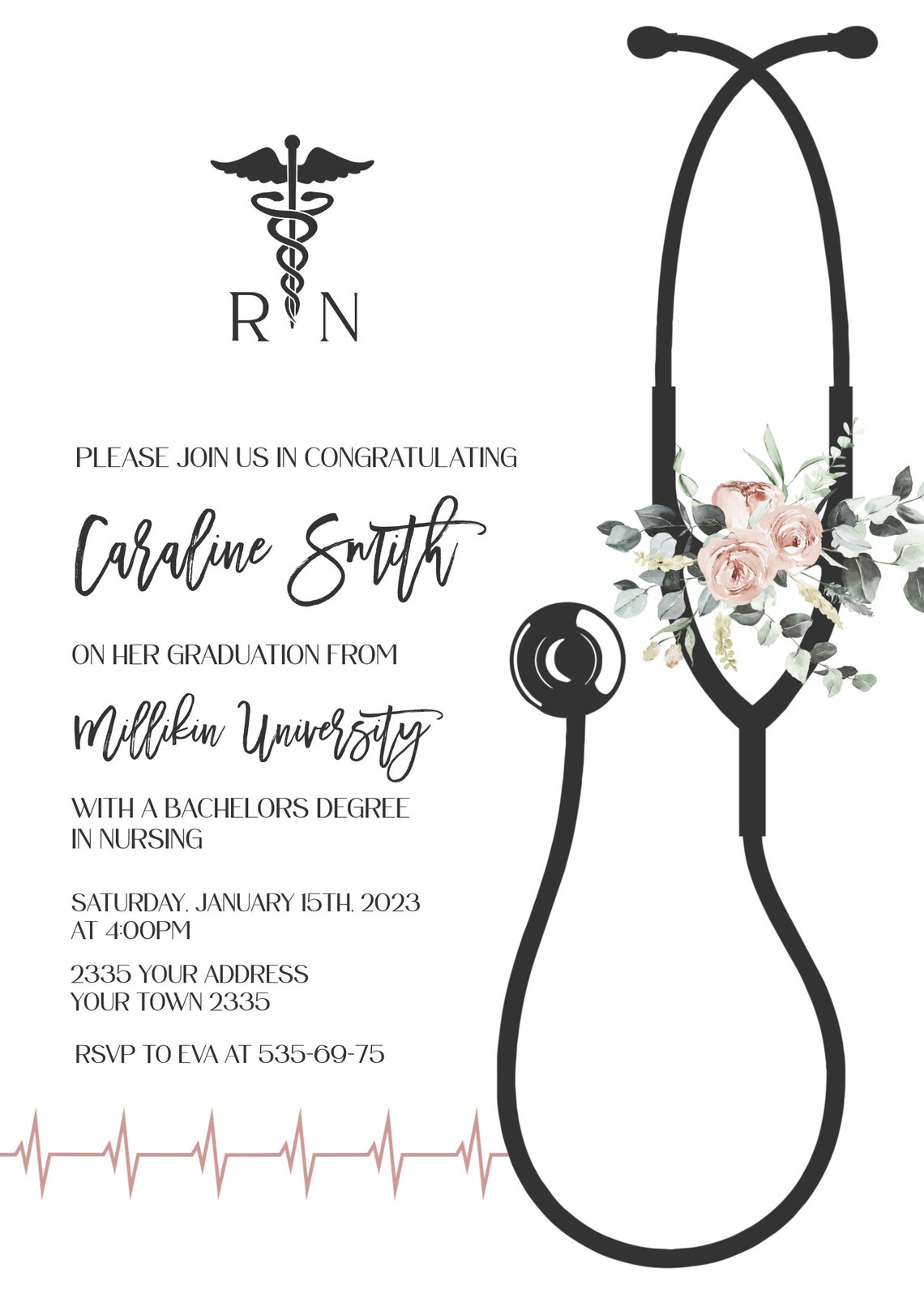 Editable Nursing Graduation Invitation. Registered Nurse - Etsy