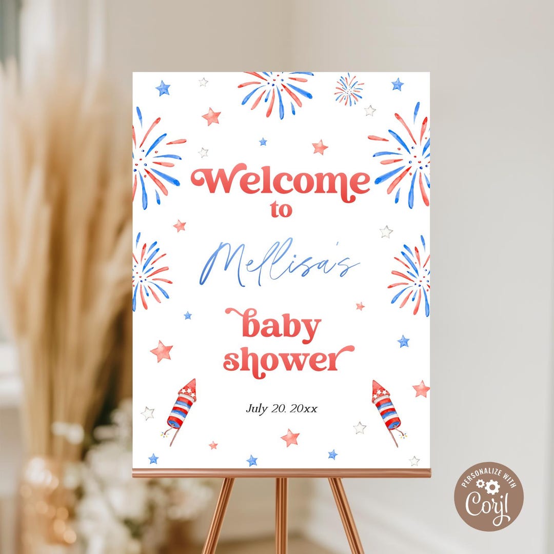 Editable Little Firecracker on the Way July 4th Welcome Sign. Red White ...