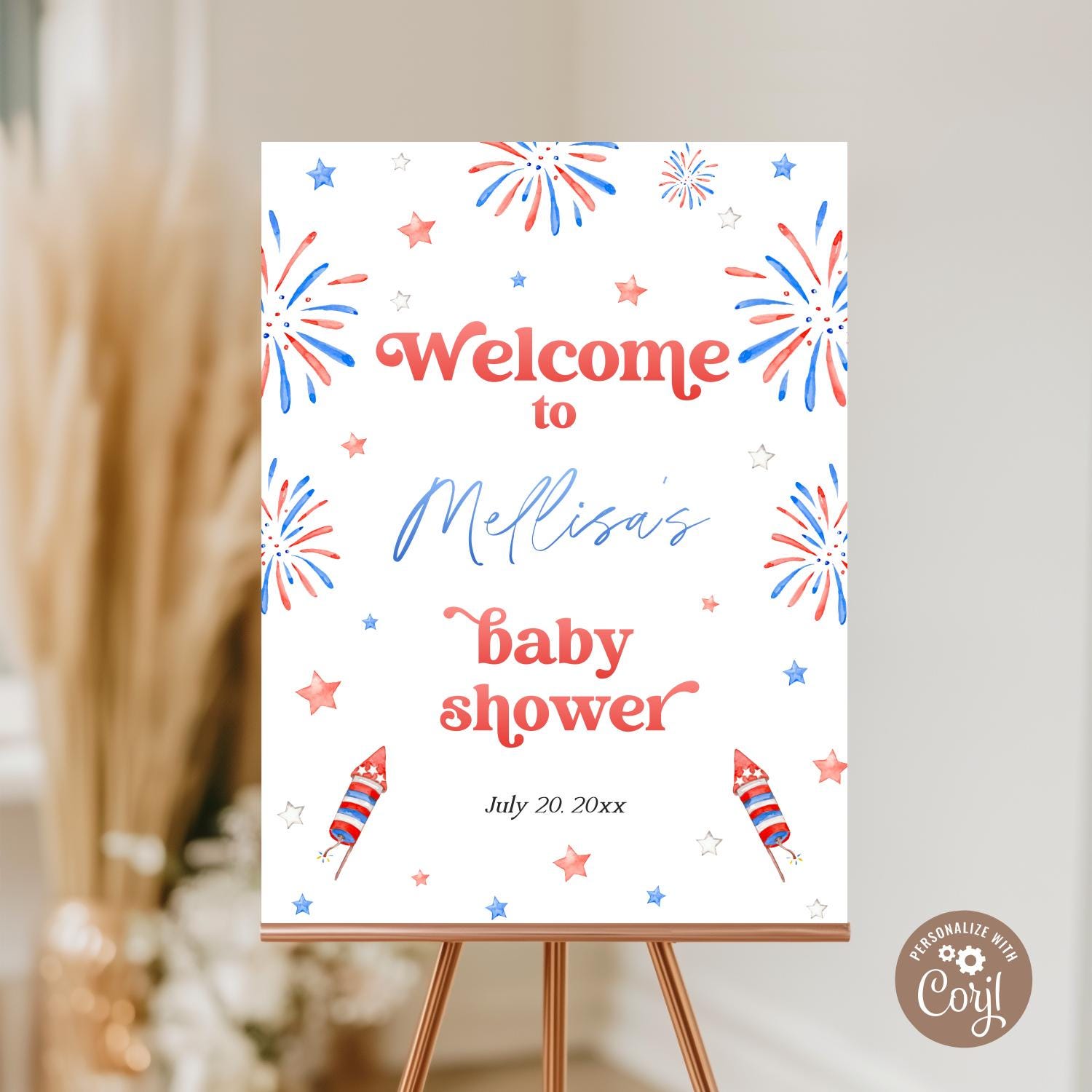 Firecracker Baby Shower Welcome Sign, July 4th Theme (editable Digital ...