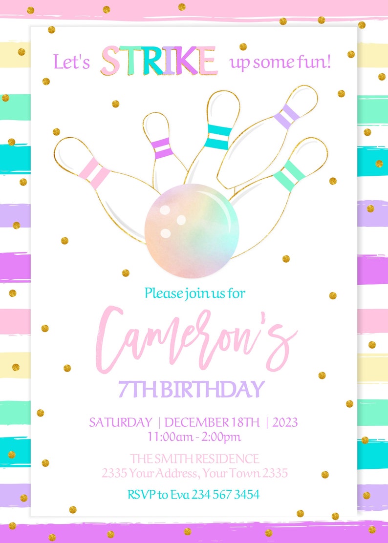 Editable Bowling Girl Birthday Party Invitation. Girls Party - Etsy