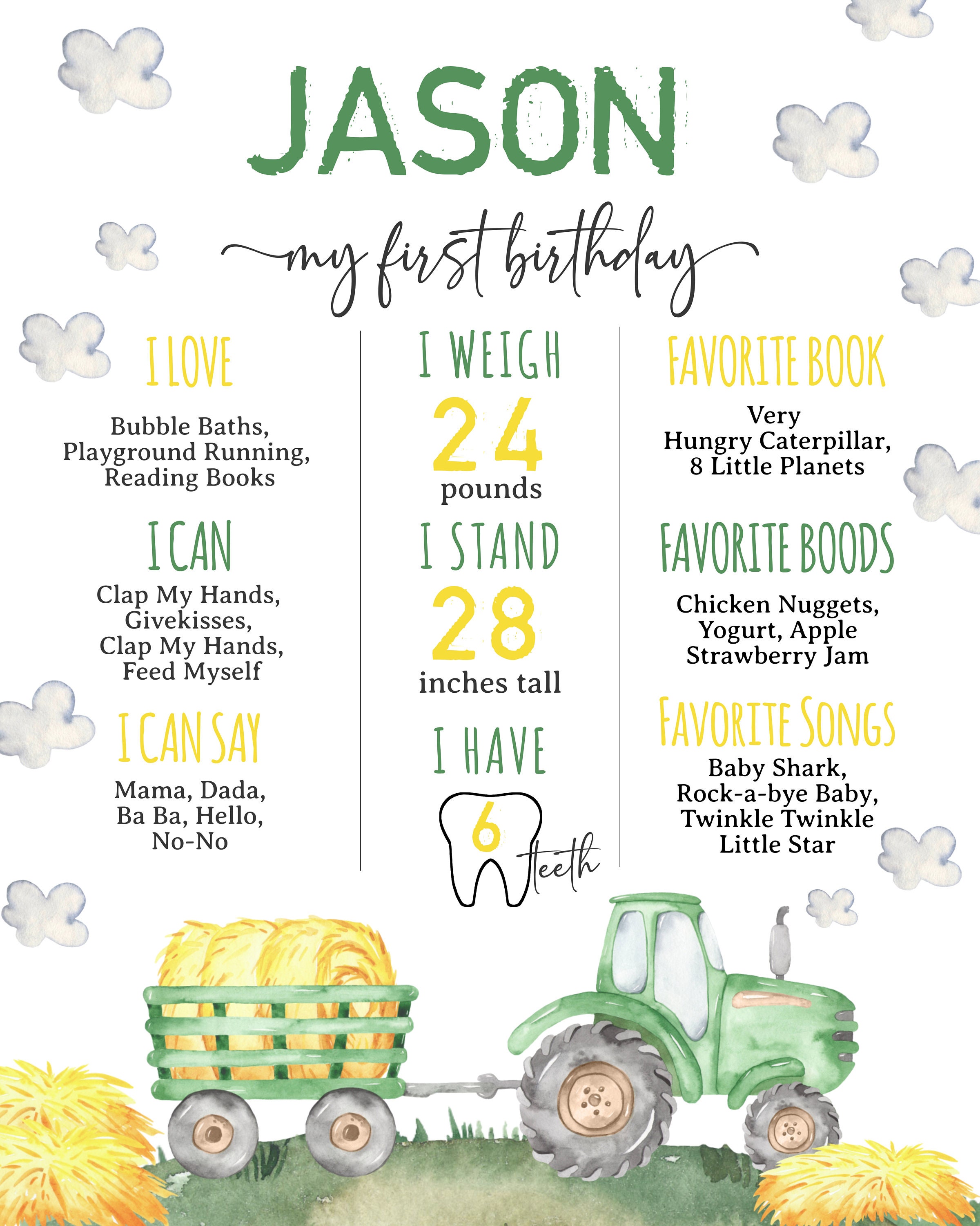 Editable Green Tractor, Bales of Hay Birthday Invitation Bundle ...