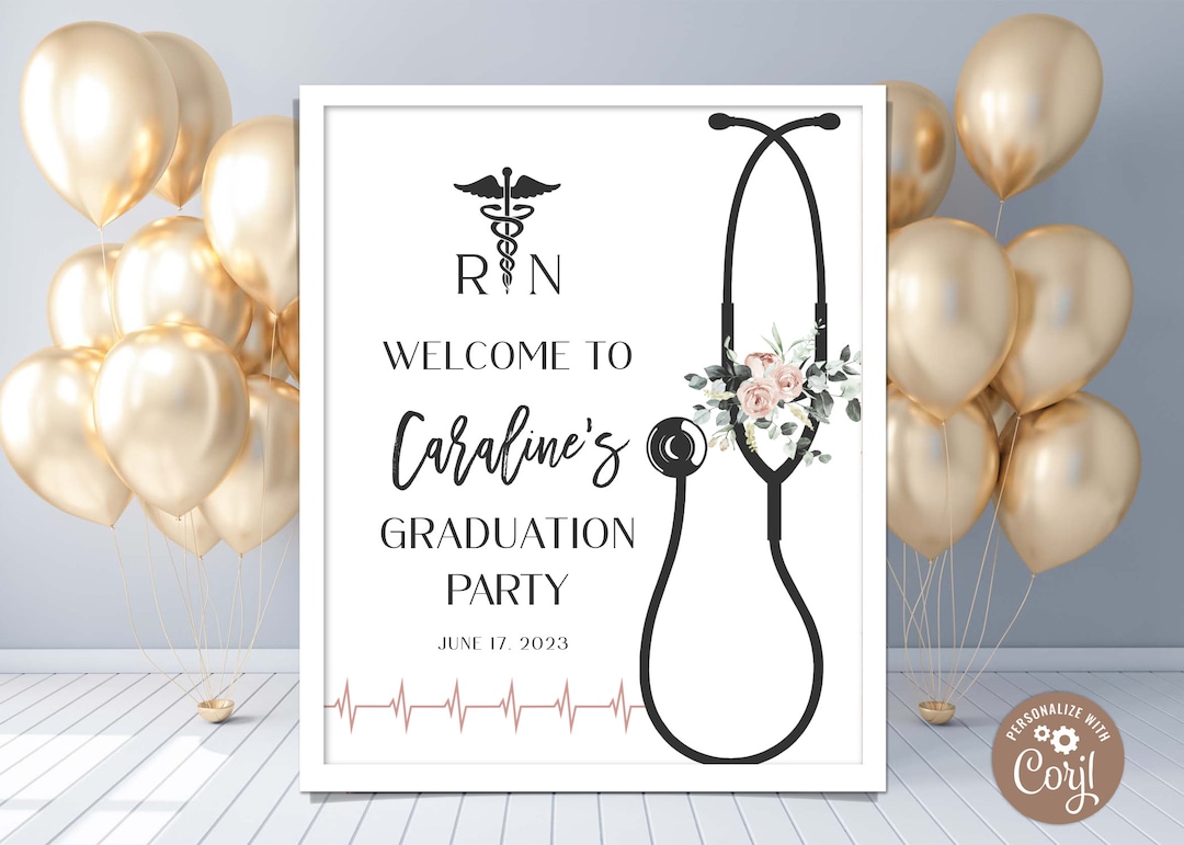Editable Nursing Graduation Welcome Sign. Registered Nurse. Floral RN ...