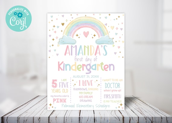 Editable Rainbow First Day of Kindergarten Sign. Rainbow 1st - Etsy