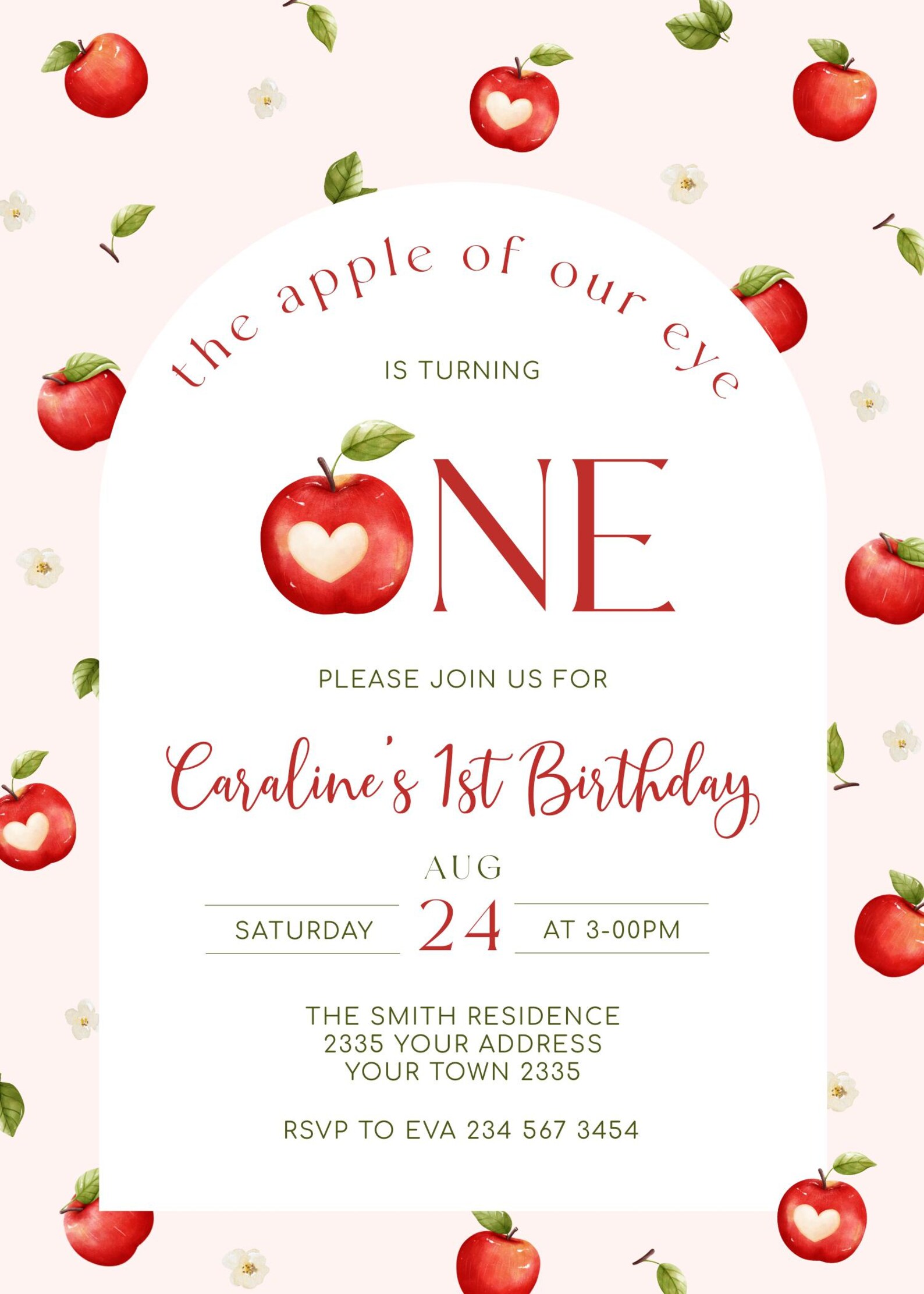 Editable Apple First Birthday Invitation. Apple of Our Eye 1st Birthday ...