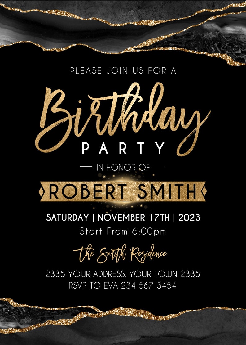 Editable Birthday Party Invitation. Agate Birthday Party Invite. Adult ...