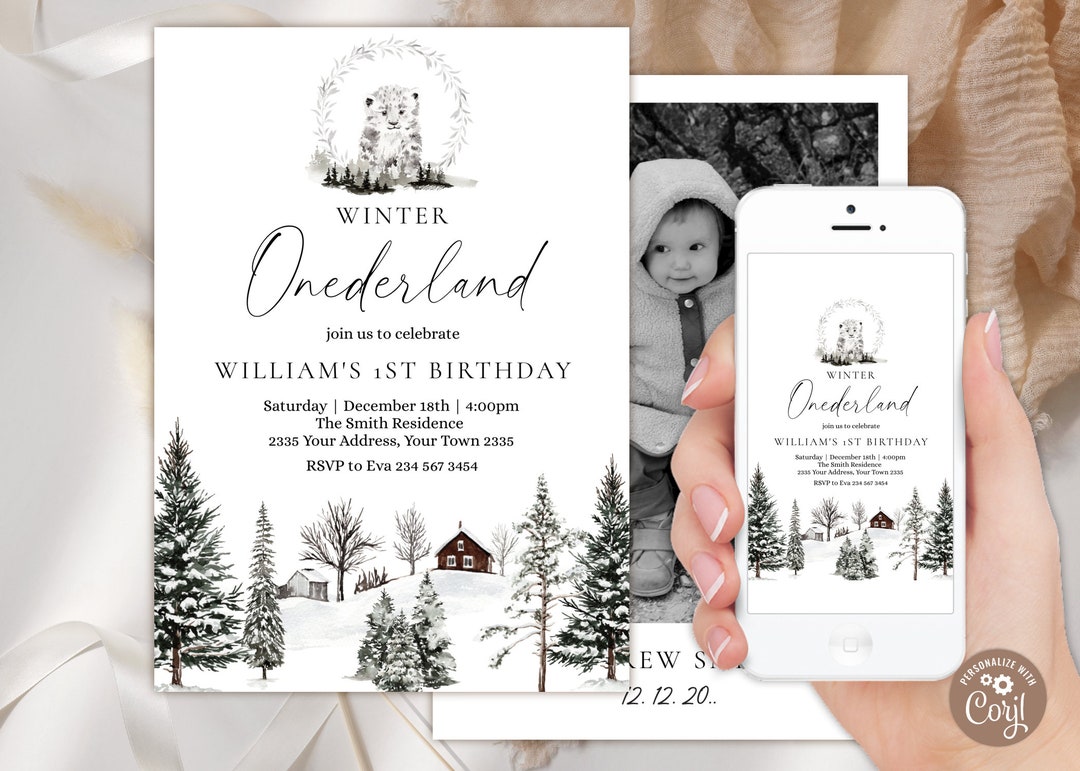 Editable Winter Onederland Birthday Invitation. Winter First Birthday ...
