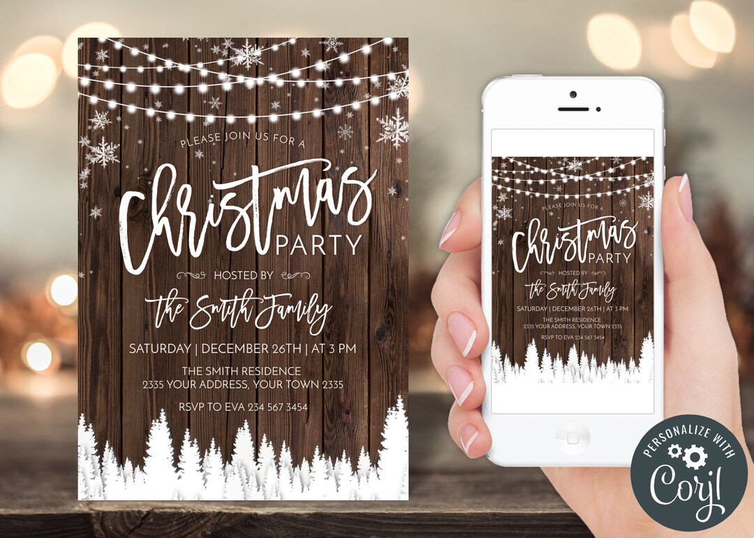 Editable Rustic Snowflake Christmas Party Invitation. Holiday - Etsy