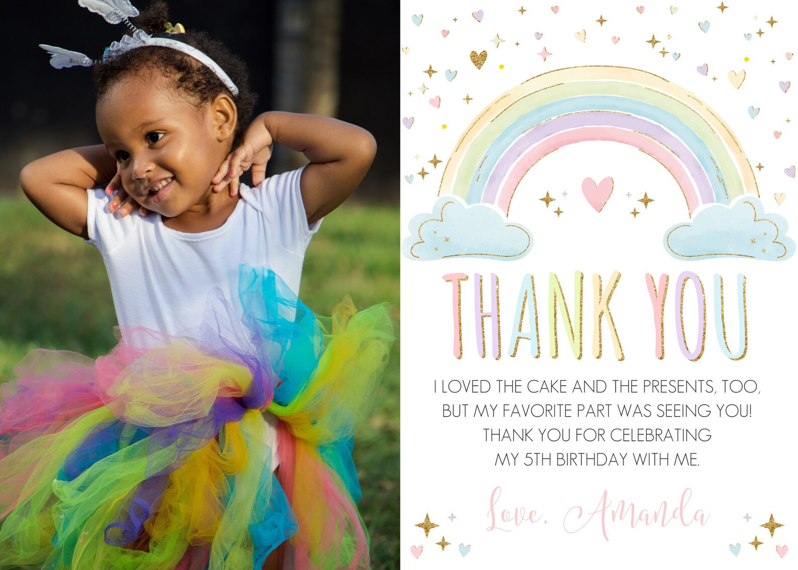 Editable Rainbow Thank You Card With Photo. Rainbow Thank You - Etsy