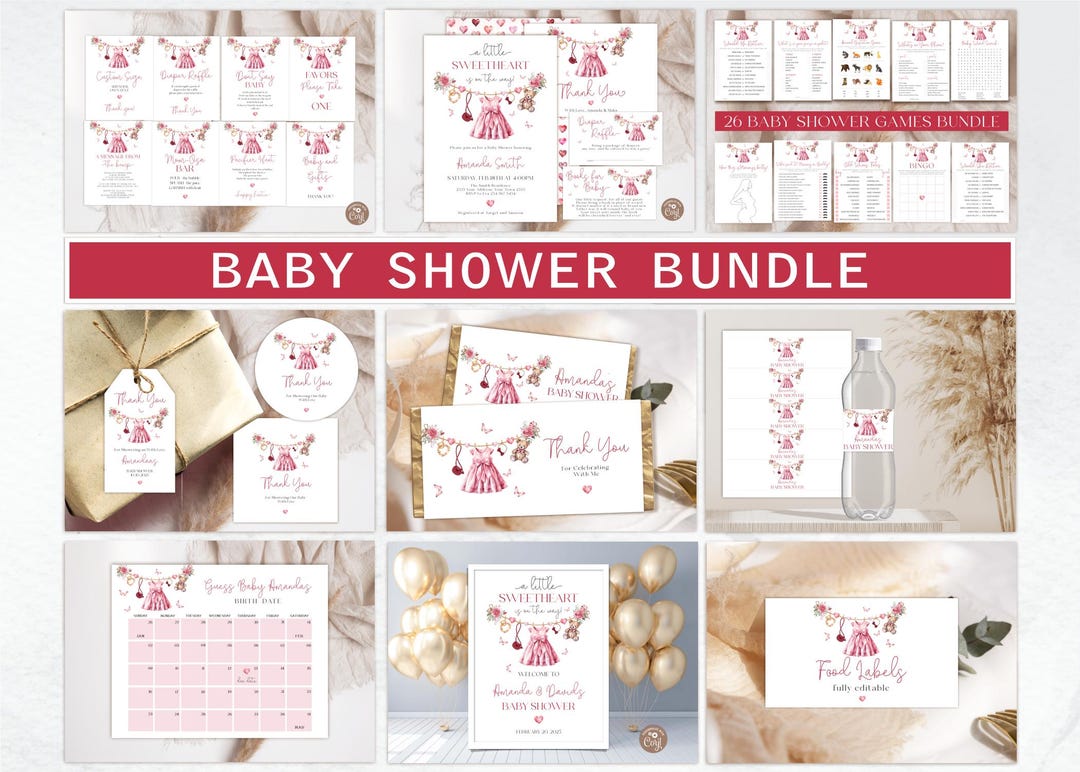 Editable Valentine's Day Baby Shower Bundle. A Little Sweetheart is on ...