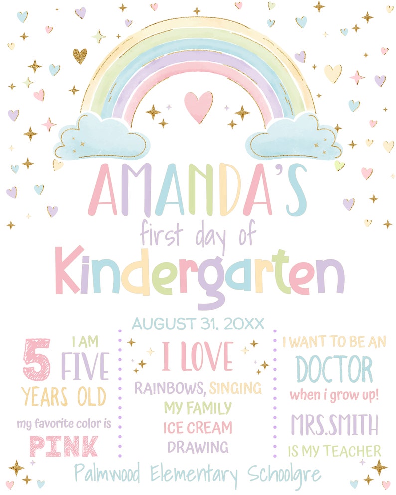 Editable Rainbow First Day of Kindergarten Sign. Rainbow 1st Day of ...