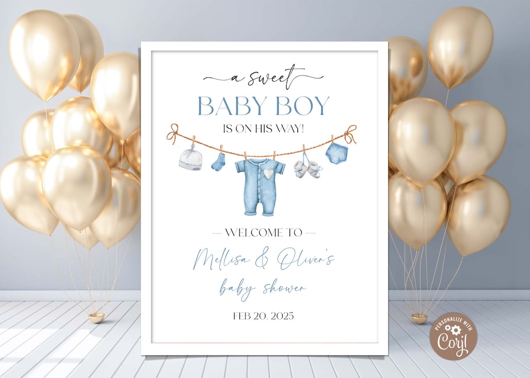 Editable Boy Baby Shower Welcome Sign. A Sweet Baby Boy is on His Way ...