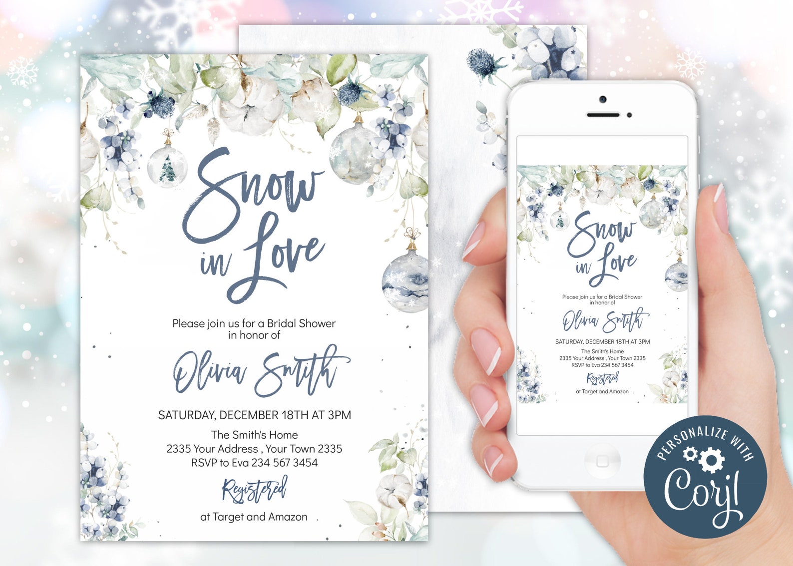 Editable Snow in Love Bridal Shower Invitation. Winter Bridal - Etsy