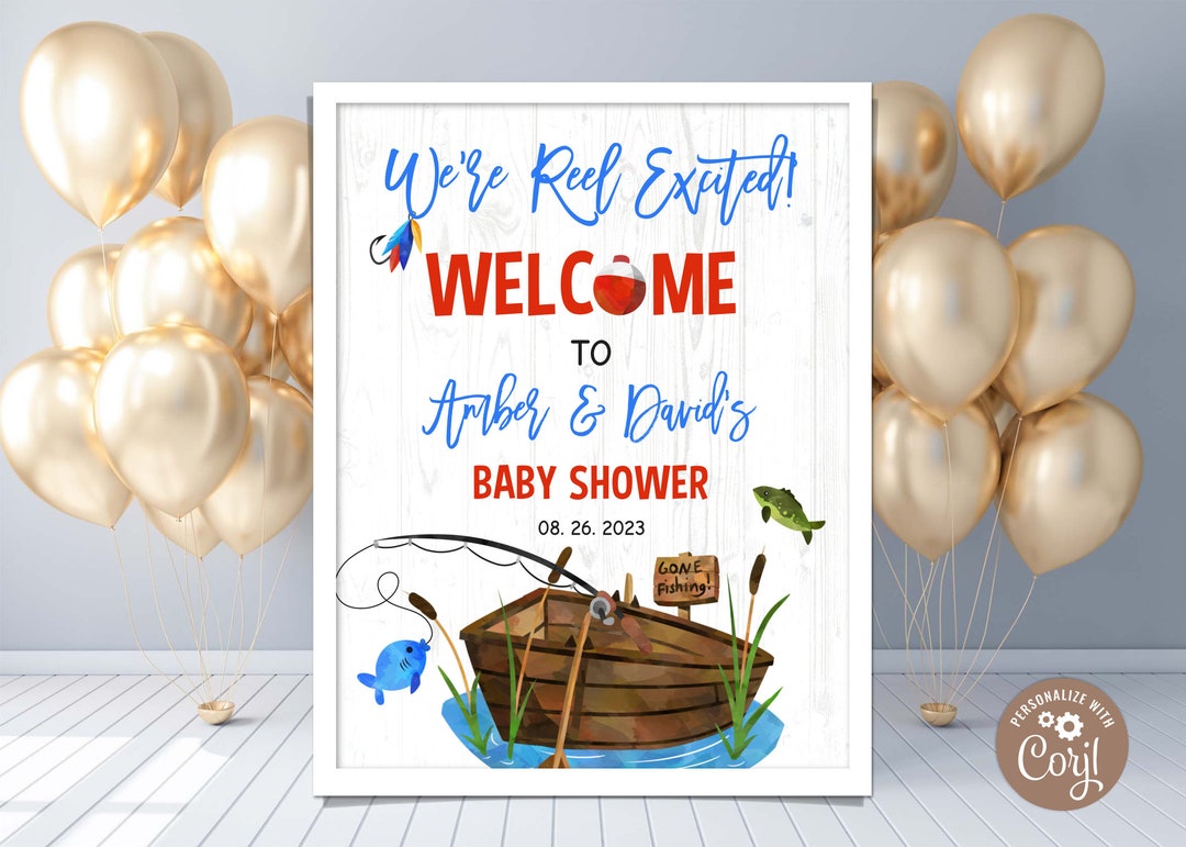 Editable Fishing Baby Shower Welcome Sign. Fish Baby Shower Welcome ...