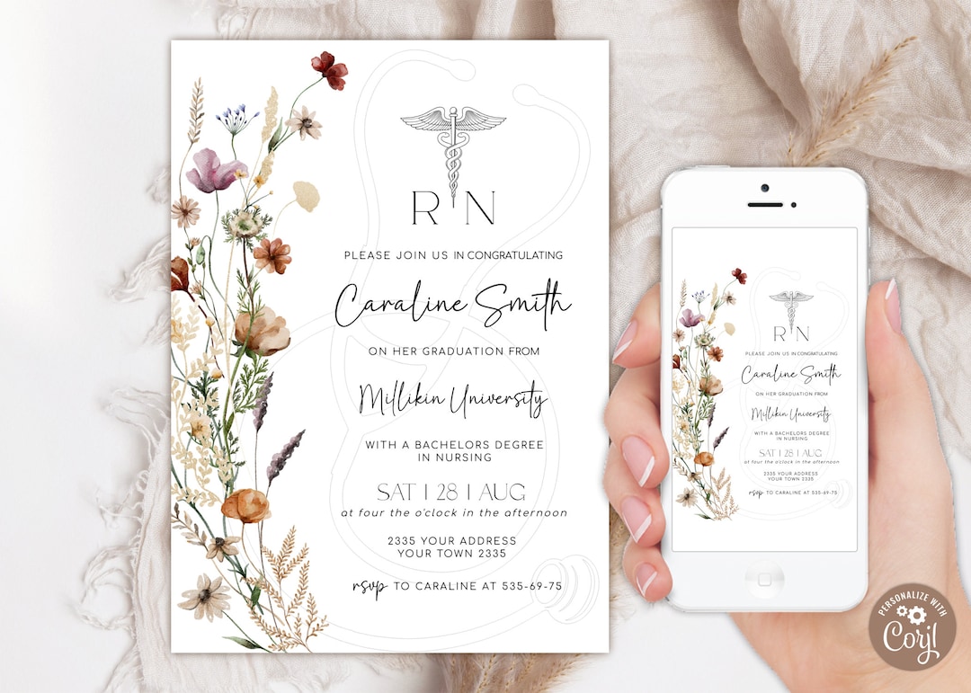 Editable Nursing Graduation Invitation. Registered Nurse Invite ...