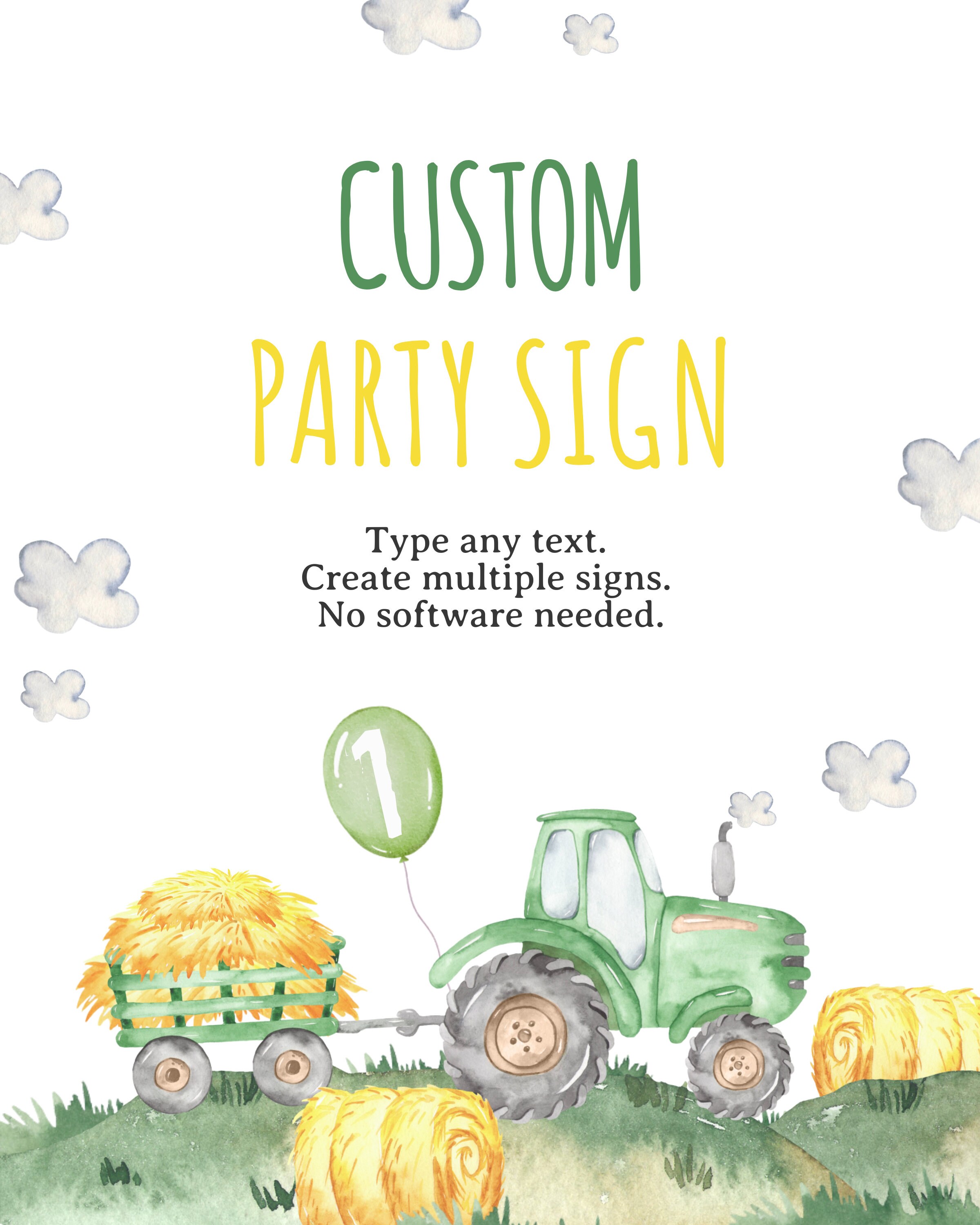 Editable Green Tractor, Bales of Hay Birthday Invitation Bundle ...