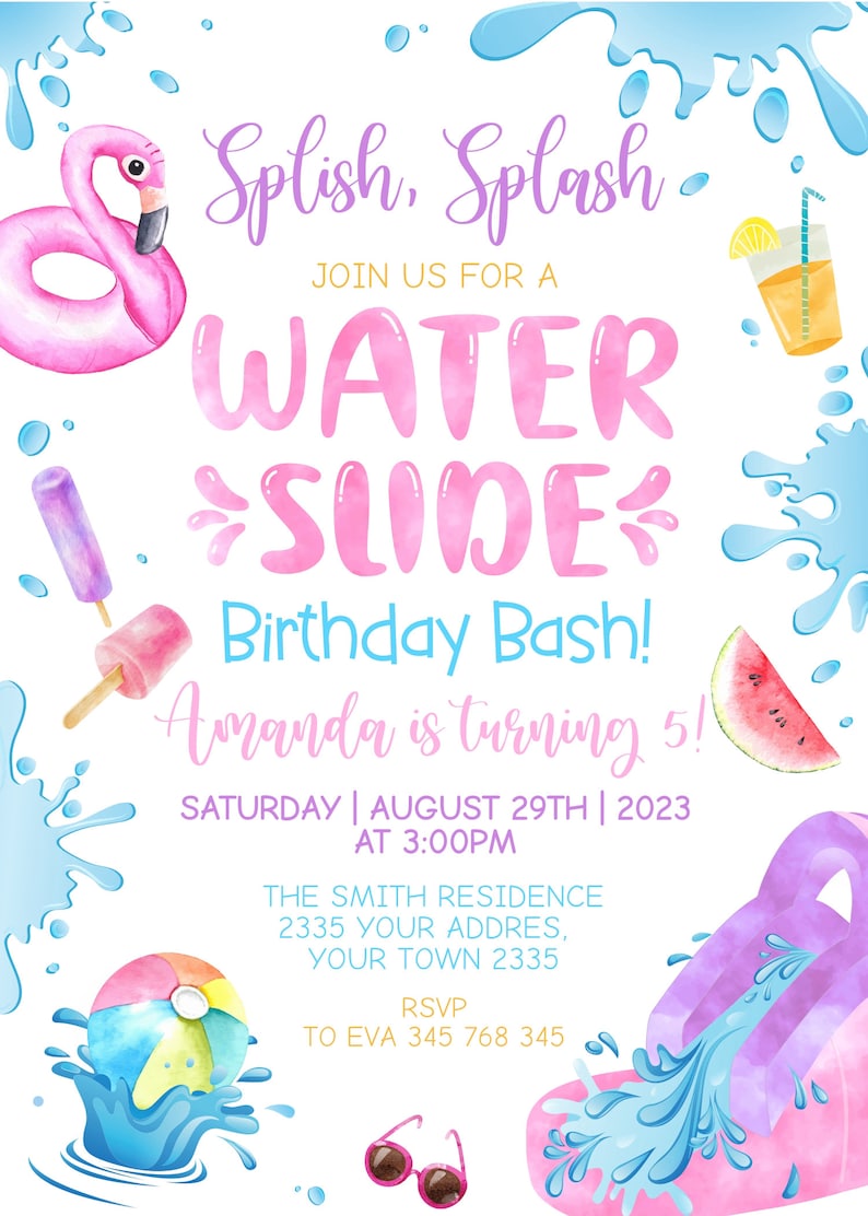 Editable Water Slide Birthday Invitation. Backyard Waterslide Splash ...