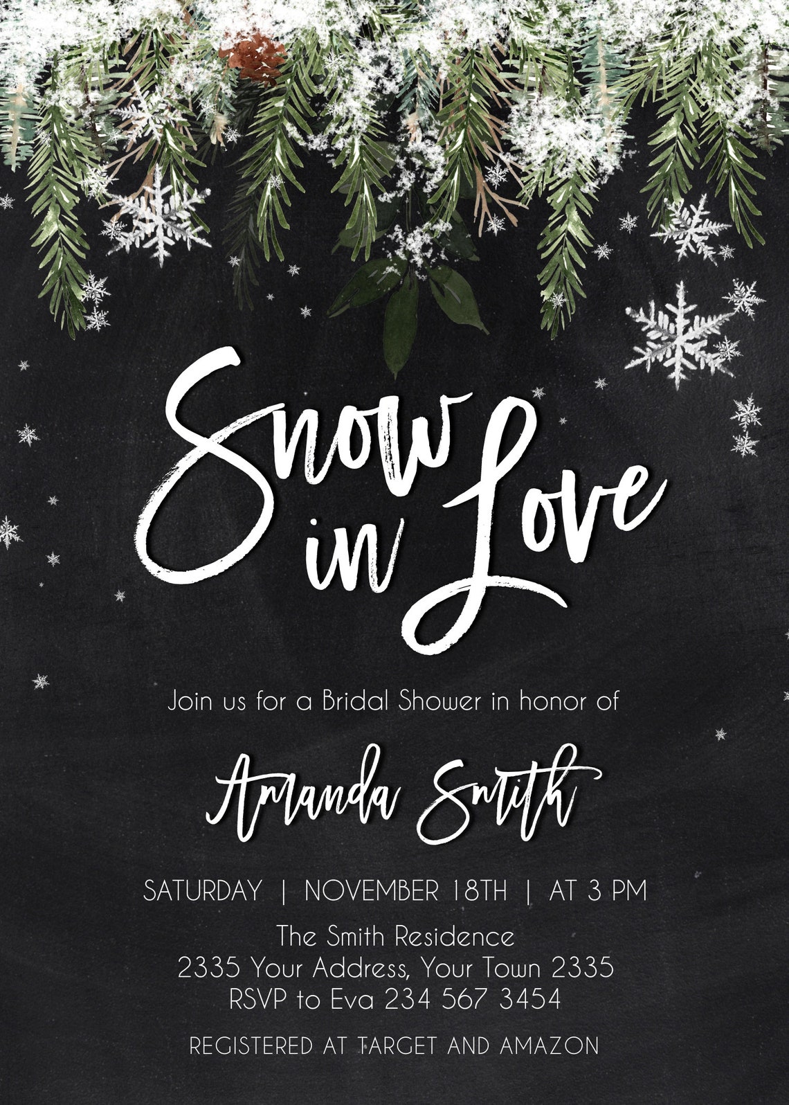 Editable Snow in Love Bridal Shower Invitation. Winter Bridal - Etsy